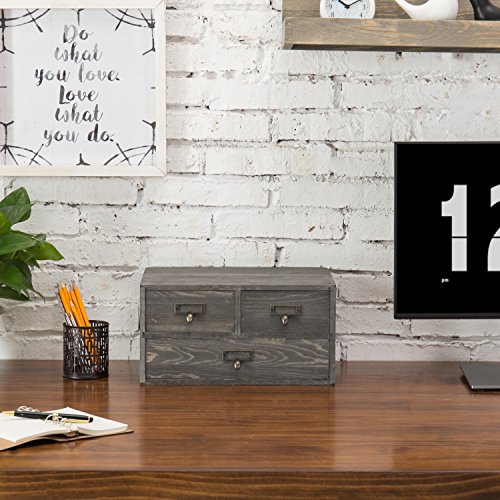 MyGift Rustic Gray Solid Wood Office Supplies Desk Organizer with 3 ...