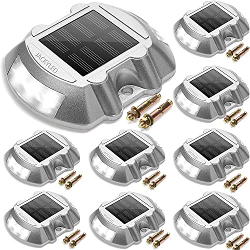 JACKYLED Solar Dock Lights Outdoor 8-Pack Solar Powered Driveway Lights IP68 Waterproof LED Step ...