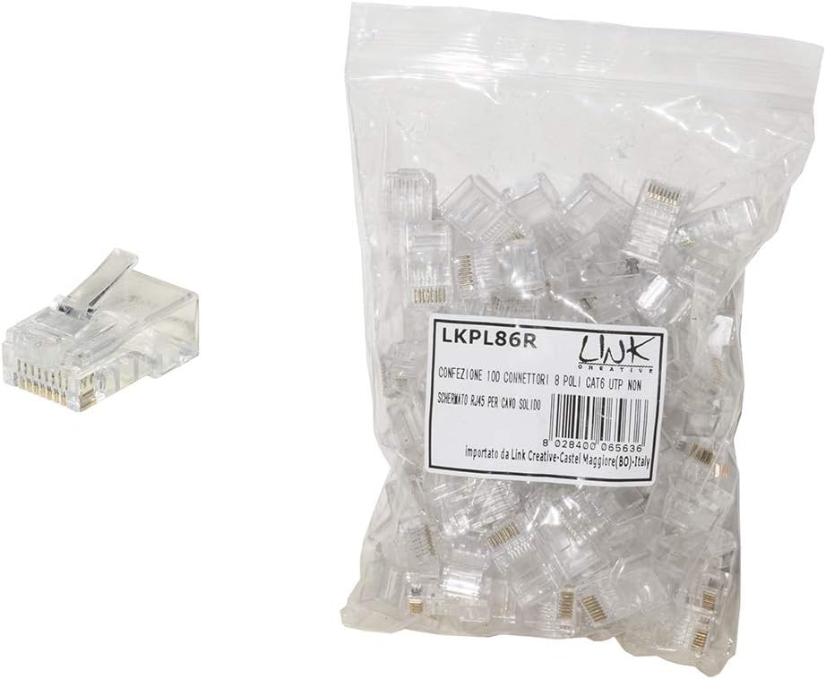 LINK Pack of 100 Connectors 8 Pin CAT 6 UTP Unshielded RJ45 for Solid ...