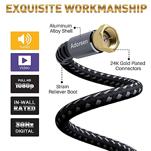 RG6 Coaxial Cable 4 Feet/2 Pack,Adoreen Quad Shielded Coax Cable(1.5ft ...