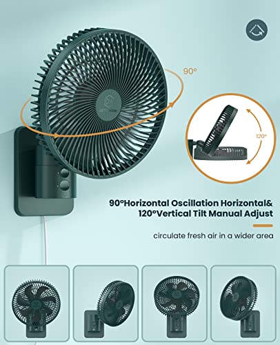 LEMOISTAR 8 Inch Small Wall Mounted Fan With Remote Control, AC/DC(12V ...