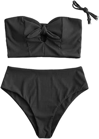ZAFUL Women Keyhole Bandeau Tankini with Removable Straps, High Waisted ...