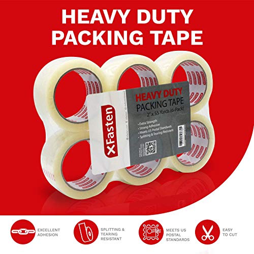 XFasten Heavy Duty Clear Packing Tape, 2-Inch x 55-Yard, Pack of 6 UV ...