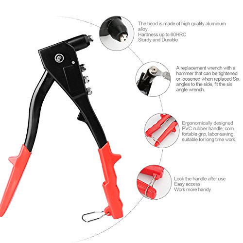 Pop Rivet Gun Kit with 60 Metal Rivets and Wrench, Contractor Grade ...