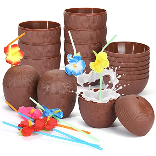FUTUREPLUSX Coconut Cups, 12PCS Tropical Plastic Coconut Drinking Cups ...