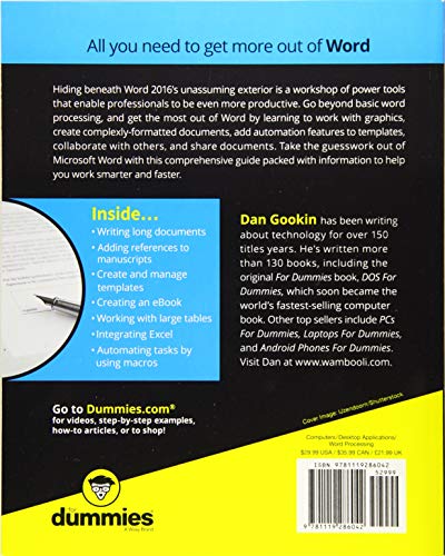 Word 2016 For Professionals For Dummies (For Dummies (Computers ...