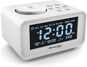 Amazon.com: REACHER Small Digital Alarm Clock Radio with 2 USB Charging ...