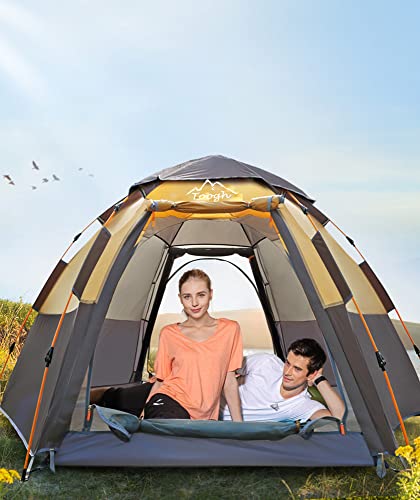 Toogh 3-4 Person Camping Tent 60 Seconds Set Up Tent Waterproof Pop Up Hexagon Outdoor Sports ...