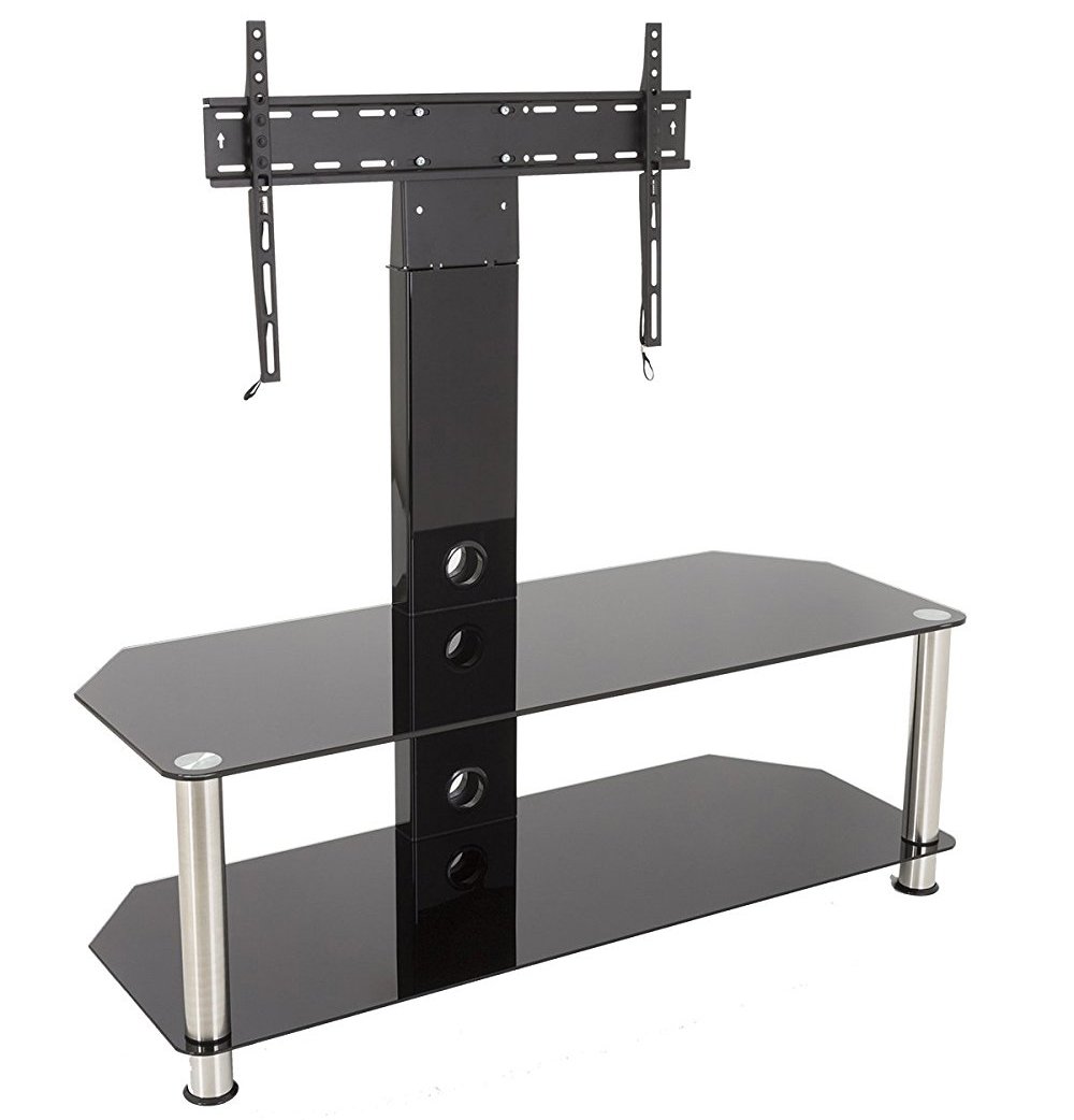 King Cantilever TV Stand with Bracket Black Glass 114cm: Amazon.co.uk ...