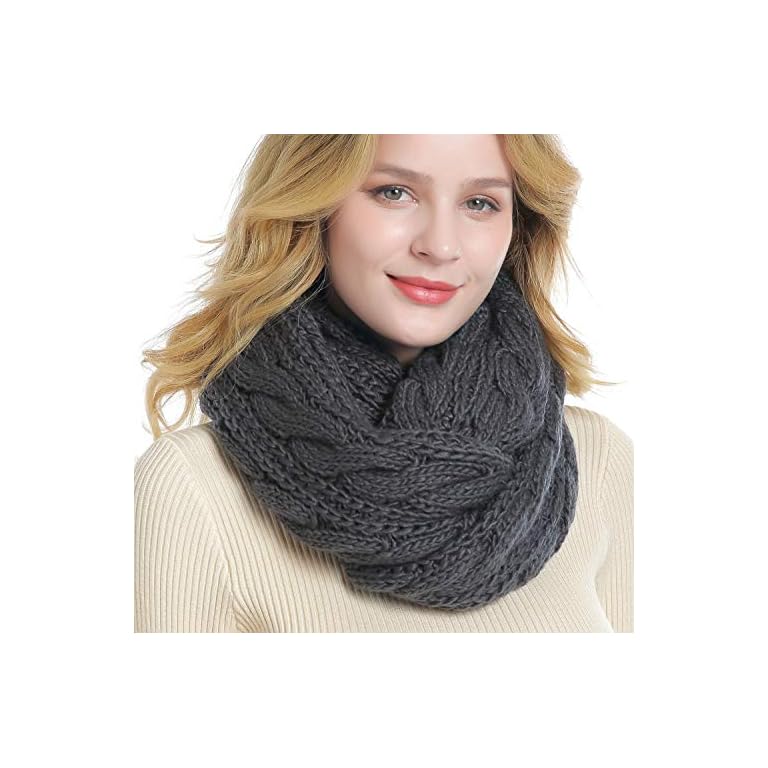 QUEENFUR Winter Women Thick Cable Knit Ribbed Infinity Circle Loop ...