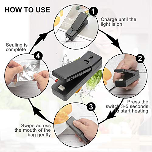 Mini Bag Sealer - 2 in 1 Portable Rechargeable Handheld Vacuum Heat Sealers & Cutter - Sealing ...