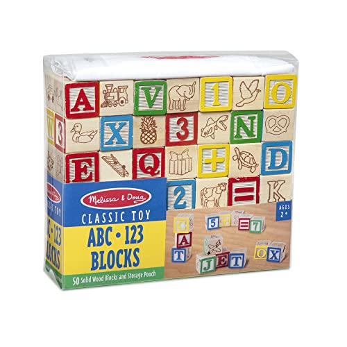 Melissa & Doug Deluxe ABC/123 1-Inch Blocks Set With Storage Pouch (50 ...