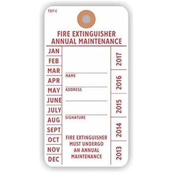 Amazon.com : Fire Extinguisher Inspection Record Tag, 25 Tags / Pack, 2 ...