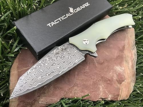 TACTICAL GEARZ Damascus G10 Pocket Knife, Vex XT! G10 Handle! Thick ...