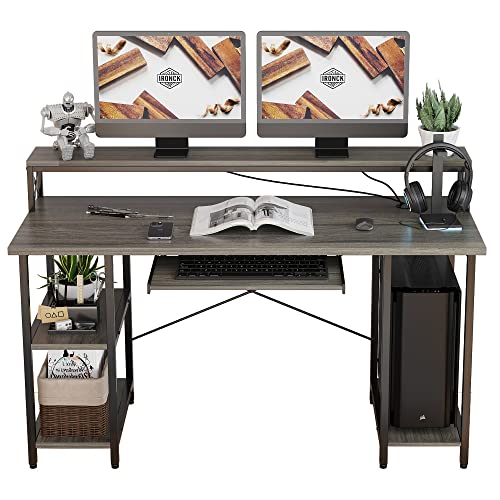 IRONCK Computer Desk 55", PC Desk with Keyboard Tray Monitor Storage ...