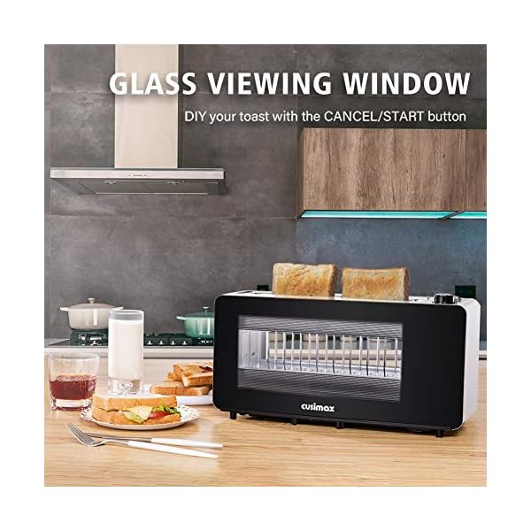 Toaster 2 Slice, CUSIMAX Toaster Long Slot with Glass Window Bagel ...