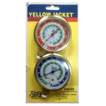 Amazon.com: Yellow Jacket 49049 Set Brass Compound Manifold Gauges ...