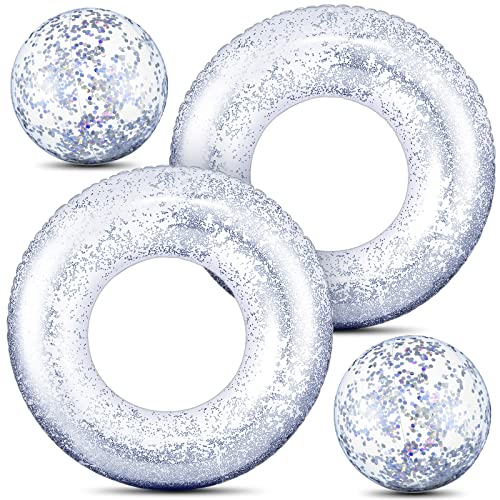 Hungdao 4 Pcs Glitter Inflatable Pool Float Tube Confetti Swim Ring and ...