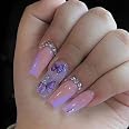 Amazon.com: Foccna Purple Fake Nails Sequins Glitter Acrylic Butterfly ...