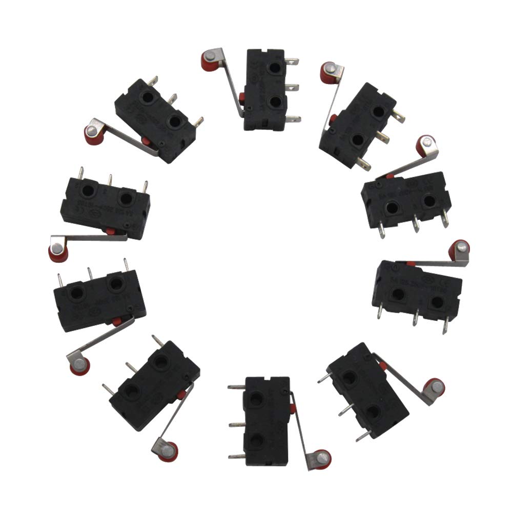 Twidec /10Pcs 5A 125 250V AC SPDT 1NO 1NC Short Hinge Roller Levr Arm Switch Snap Action Button ...