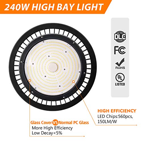 UFO LED High Bay Light 240W UL DLC Listed Ultra Bright Ceiling Lamp for Garage,Shop,Gym ...