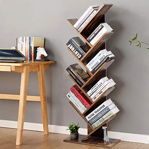 Tangkula 55-Inch Tree Bookshelf, 9-Shelf Free Standing Tree Bookcase ...
