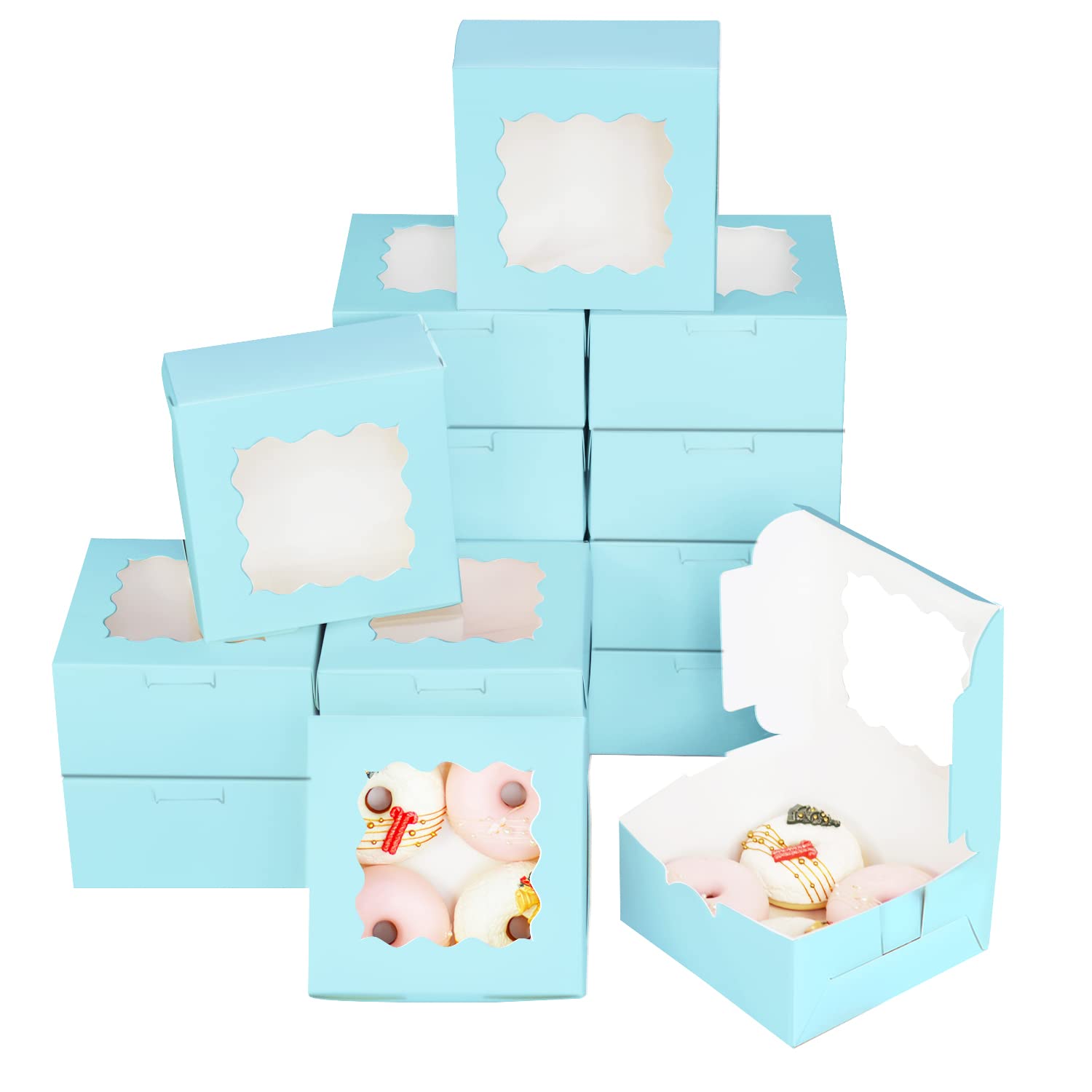 Bakepacker 60pcs Light Blue Cookie Boxes 6x6x3 inches Easy Assemble ...