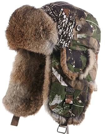 frr Camouflage Trapper Hat with Natural Brown Rabbit Fur at Amazon Men ...