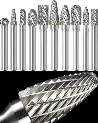 Sworker Carbide Burr Set 1/4 Shank 10PCS w/Wood Base Die Grinder Bits ...