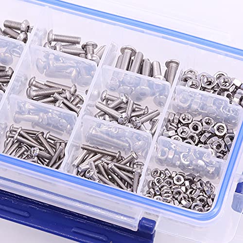 Hilitchi 460-Piece M3 M4 M5 Stainless Steel Button Head Hex Socket Head Cap Bolts Screws Nuts ...