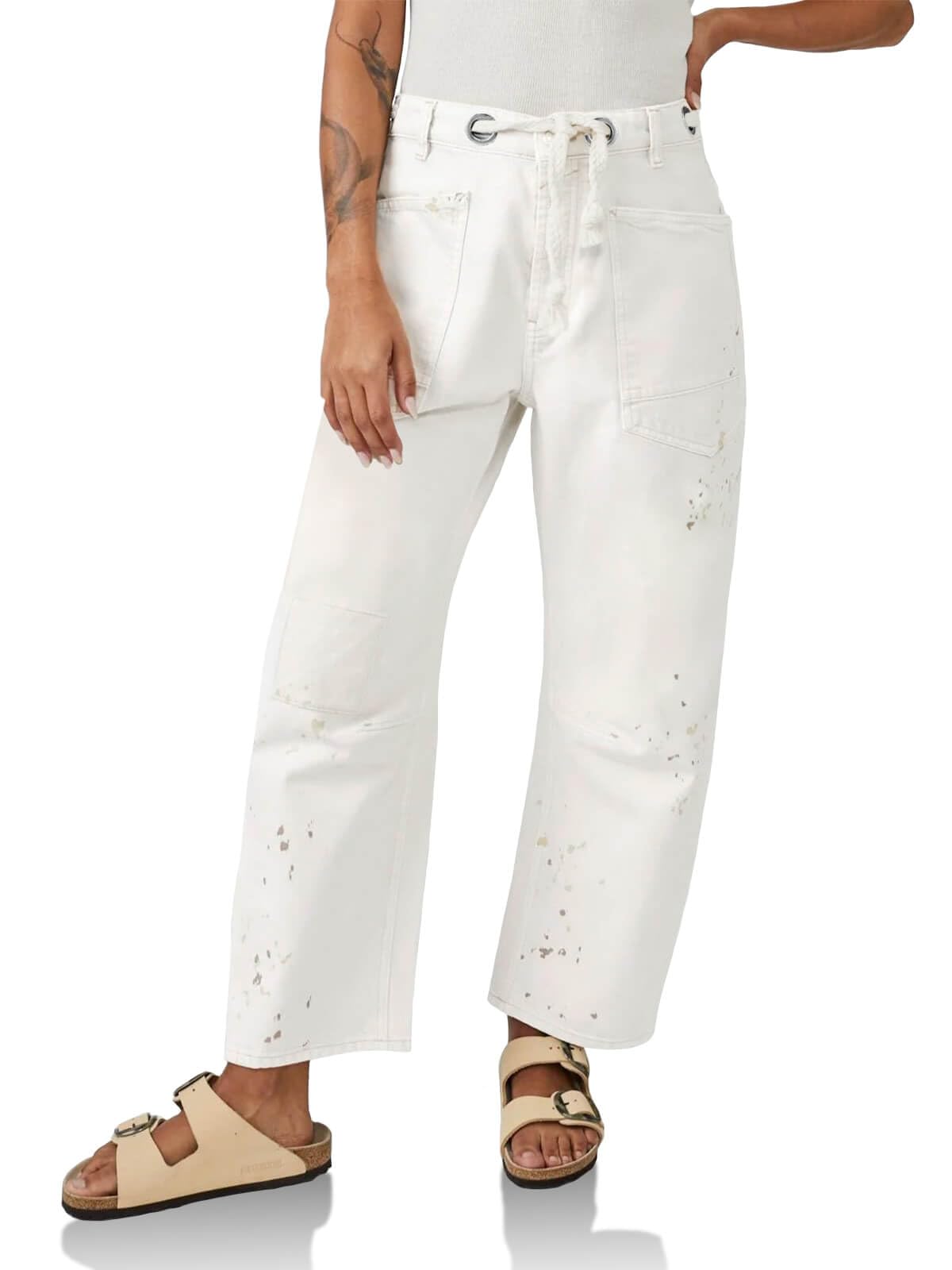 Cicy Bell Womens Baggy Barrel Horseshoe Jeans Wide Leg Drawstring ...