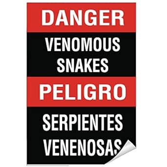 Danger Venomous Snakes Peligro Serpientes Venenosas Label Decal Sticker ...