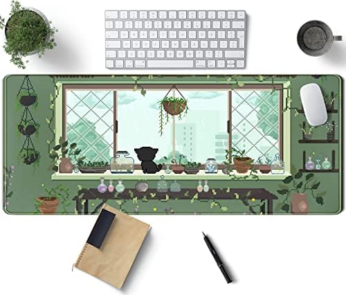 Kawaii Mouse Pad Cute Anime Cat Desk Mat Plant Green Cartoon Desk Pad ...