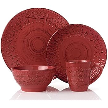 Amazon.com | Lorren Home Trends 16 Piece Distressed Romance Stoneware ...