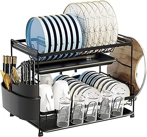 Lenosed Dish Drying Stand With Drainer 2 Tiers Large Kitchen Dish Rack ...