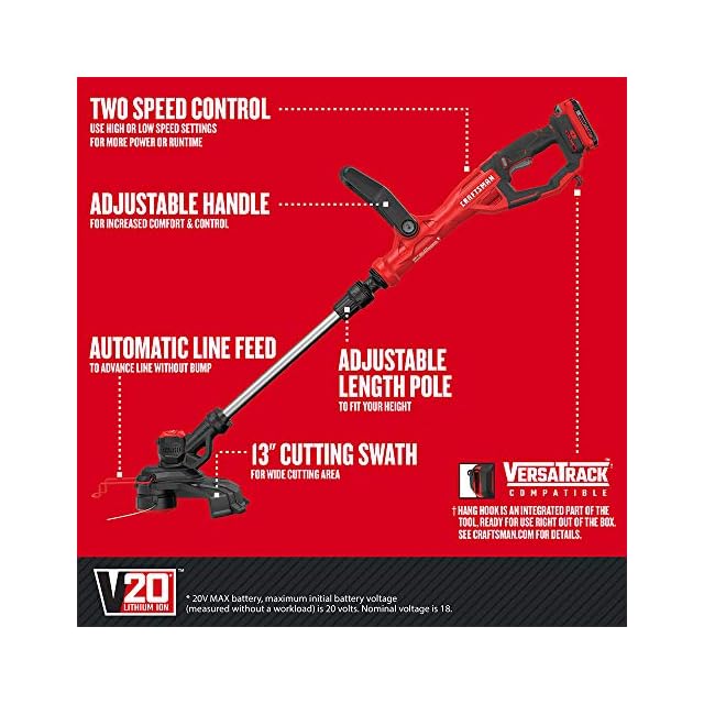 CRAFTSMAN V20 WEEDWACKER String Trimmer & Edger, Cordless (CMCST900D1 ...