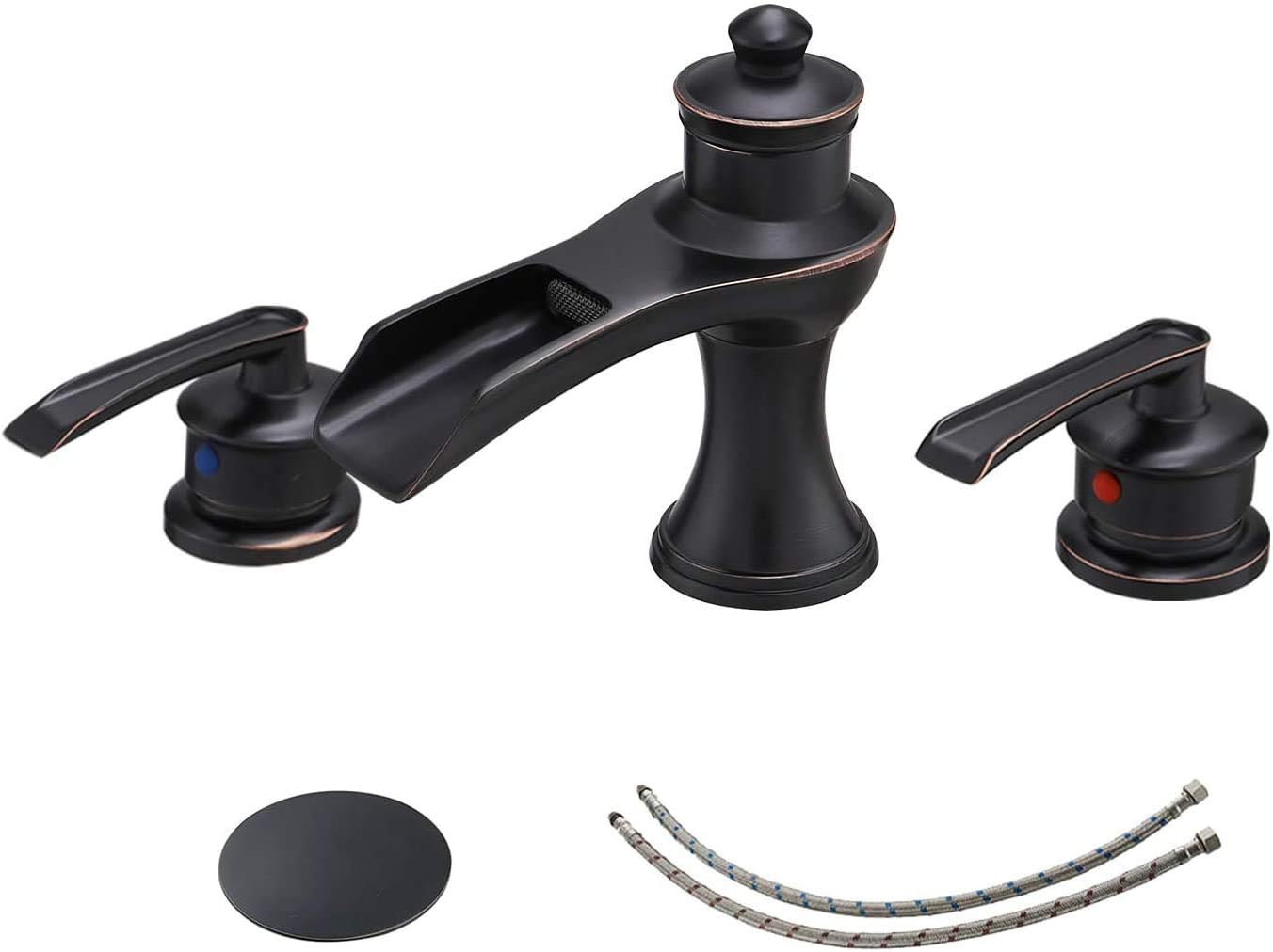 Homevacious - llave de baño de bronce aceitado con cascada y 2 mangos ...