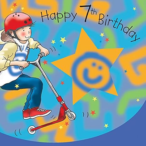 Twizler 7th Birthday Card for Boy with Scooter – Age 7 Birthday Card ...