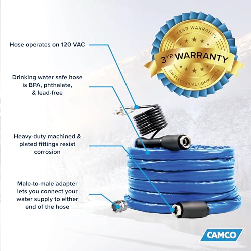 Camco 25-Foot Heated Drinking Water Hose | Features Water Line Freeze ...