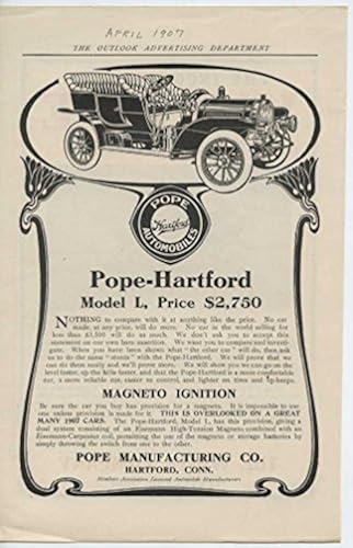 1907 Pope Hartford Model L Hartford CT Automobile Magazine Ad White ...