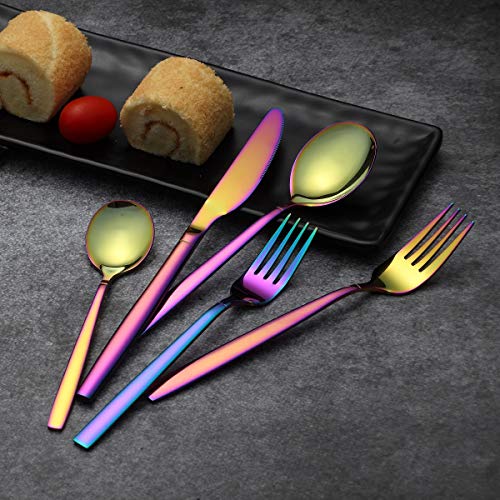 Rainbow Flatware Set 20 Pieces, Stainless Steel Colorful Silverware Set ...