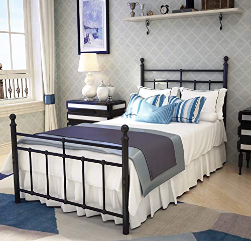 Amazon.com: Metal Bed Frame Twin Size with Vintage Headboard and ...