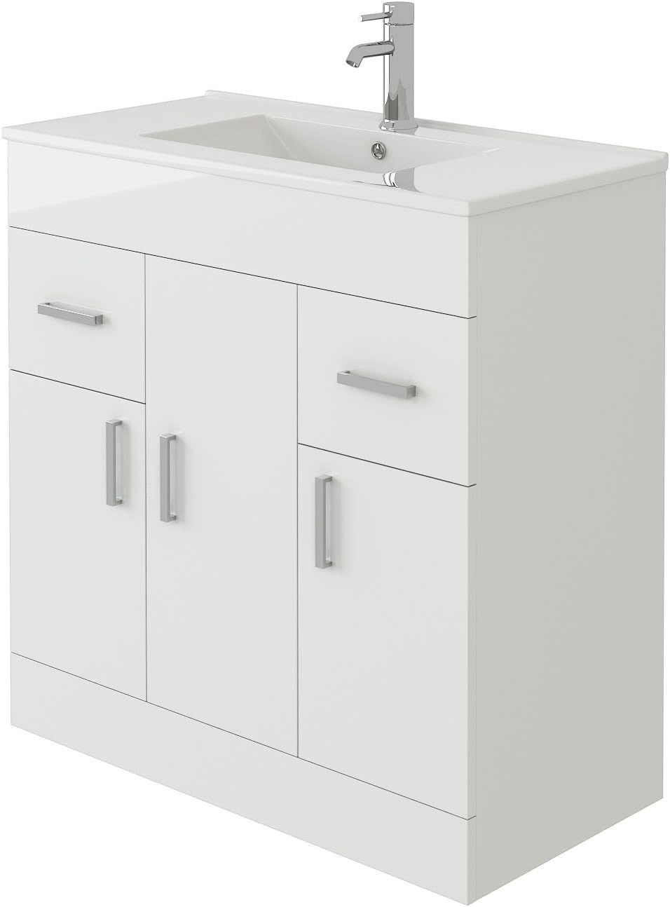 VeeBath Sphinx High Gloss White Free Standing Basin Vanity Cabinet Unit ...