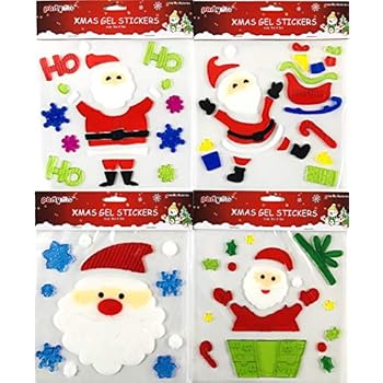 Amazon.com: Christmas Window Gel Clings: Santa Claus with Sleigh and ...