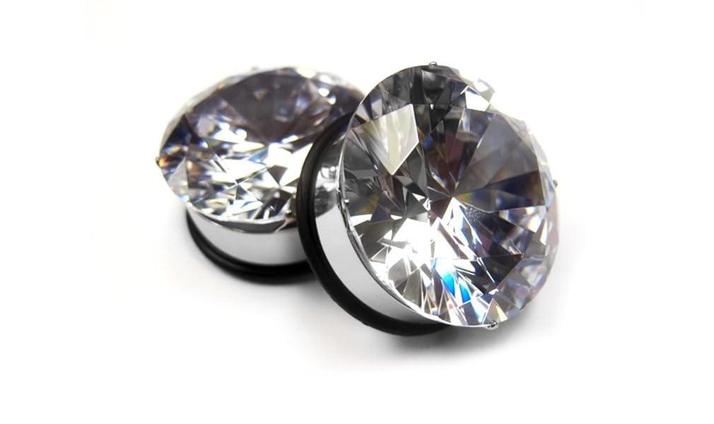 Amazon.com: Pair of 1 Inch (25mm) Bling Bling CZ Diamond Steel Tunnel ...