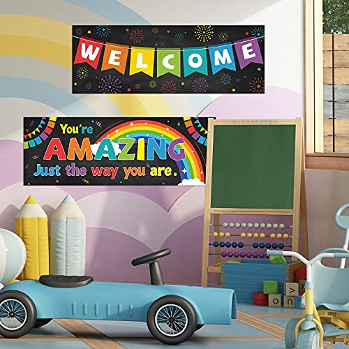 2 Pack Motivational Classroom Decorations Welcome Banner Posters for ...