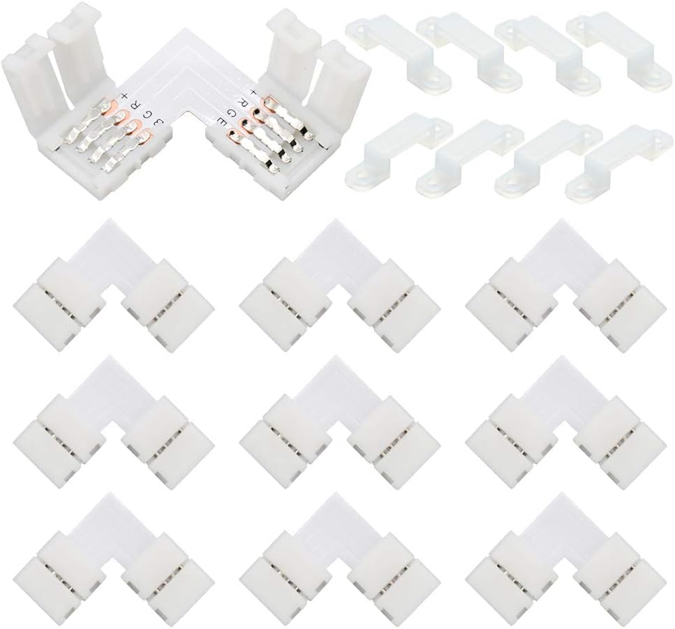 Skystuff 10 Pack 4 Pin 10mm L-Shape LED Strip Connector Solderless ...