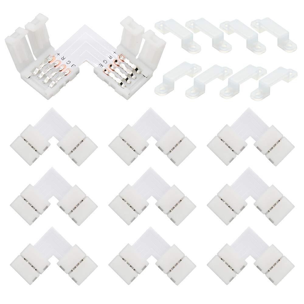 Buy Skystuff 10 Pack 4 Pin 10mm L-Shape LED Strip Connector Solderless ...