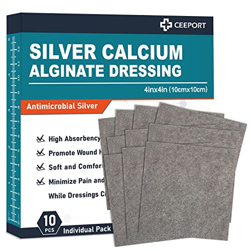 Ceeport Ag Silver Calcium Alginate Wound Dressing Pads, 4''x4'' Patches ...