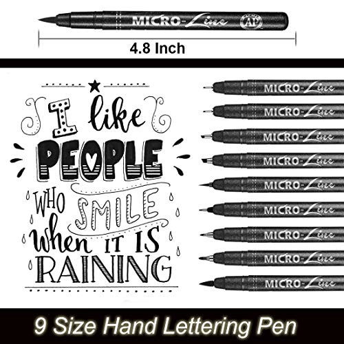 Hand Lettering Markers Set, 9 Size Permanent Black Calligraphy Pen for ...